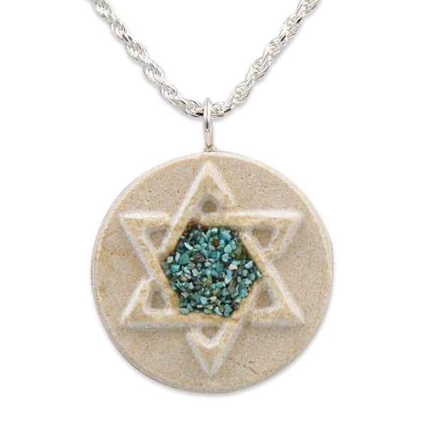David star silver pendant with Gold Jerusalem Stone and Turquoise ...